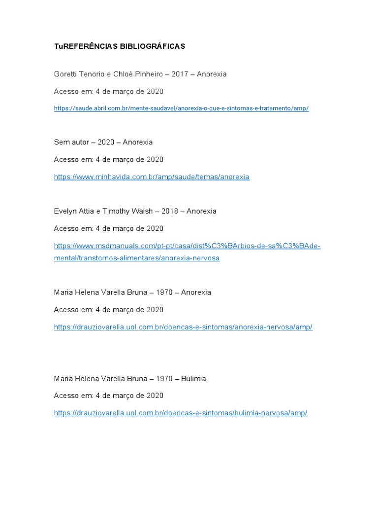 Goretti Tenorio e Chloé Pinheiro - 2017 - Anorexia Acesso Em: 4 de ...