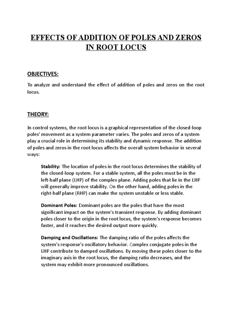 EFFECTS OF ADDITION OF POLES AND ZEROS IN ROOT LOCUS SP | PDF | Control ...