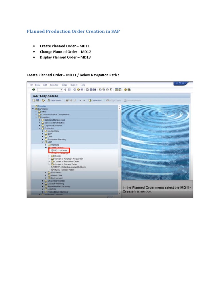 Planned Production Order Creation in SAP | PDF
