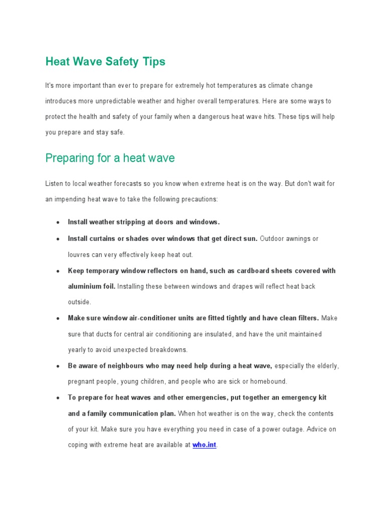 Heat Wave Safety Tips Pdf Heat Wave Hyperthermia