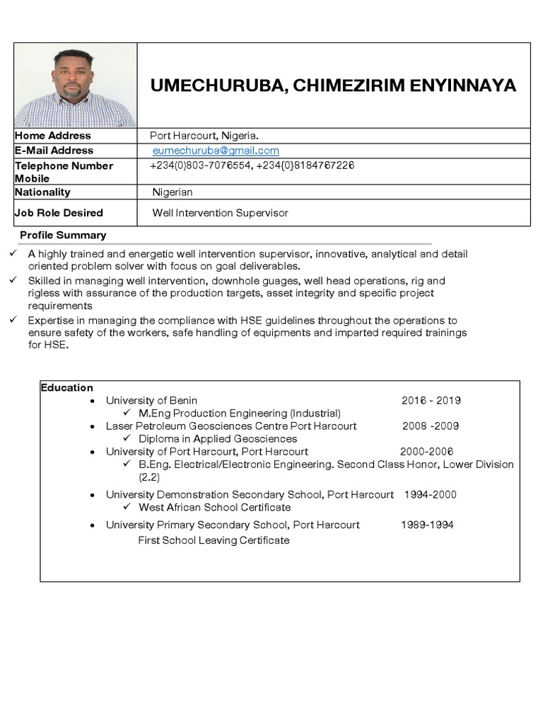 Enyinnaya Umechuruba CV | PDF | Physical Sciences