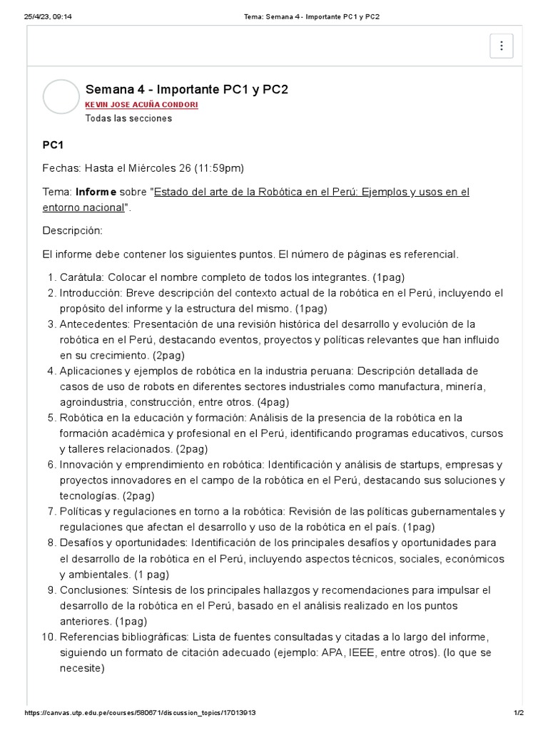 Tema - Semana 4 - Importante PC1 y PC2 | PDF | Robótica | Perú