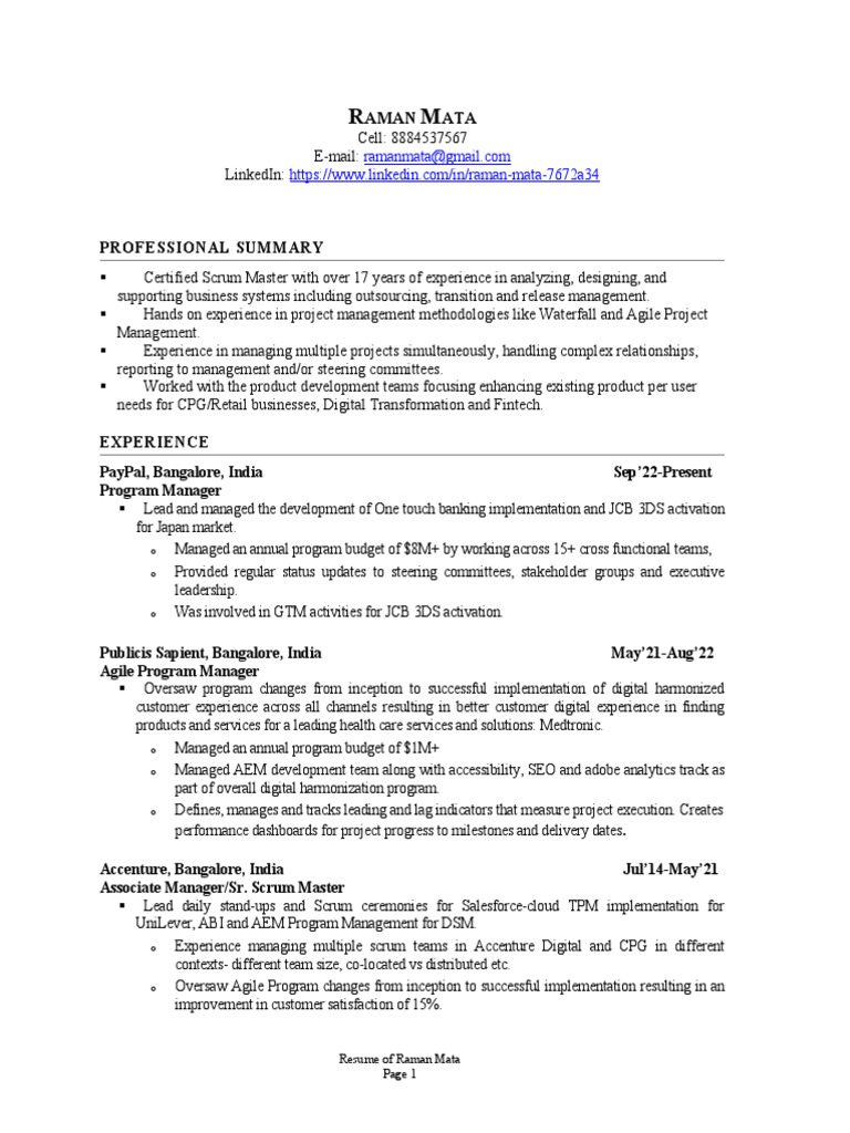 Raman Resume | PDF | Scrum (Software Development) | Microsoft Sql Server