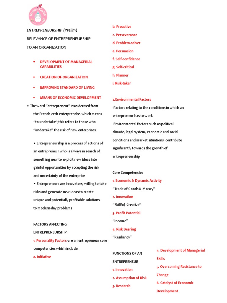 Entrepreneurship Notes | PDF Entrepreneurship Notes | PDF