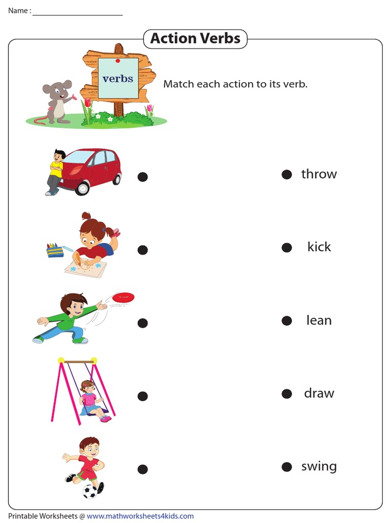 Action Verbs Matching Worksheet | PDF