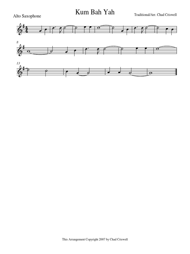 Kum Bah Yah Alto Saxophone | PDF