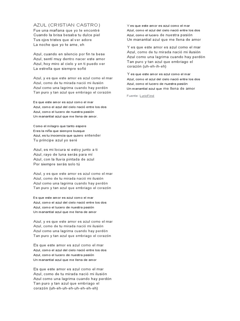 Azul Cancion | PDF | Amor
