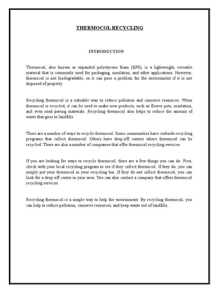 Introduction To Thermocol Recycling | PDF