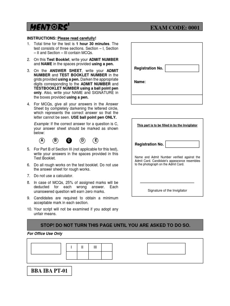 Mentors' Mock-Test 1 by Jba | PDF