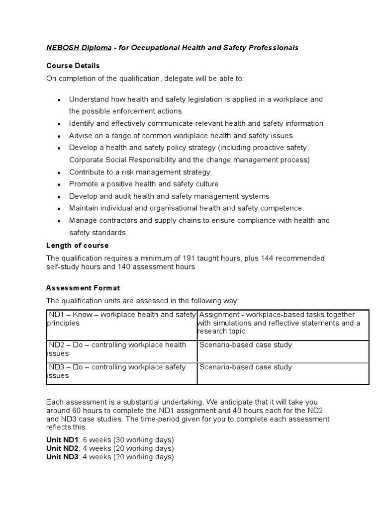 NEBOSH Diploma Outline | PDF