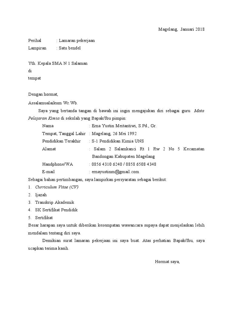 Surat Lamaran Salaman Pdf
