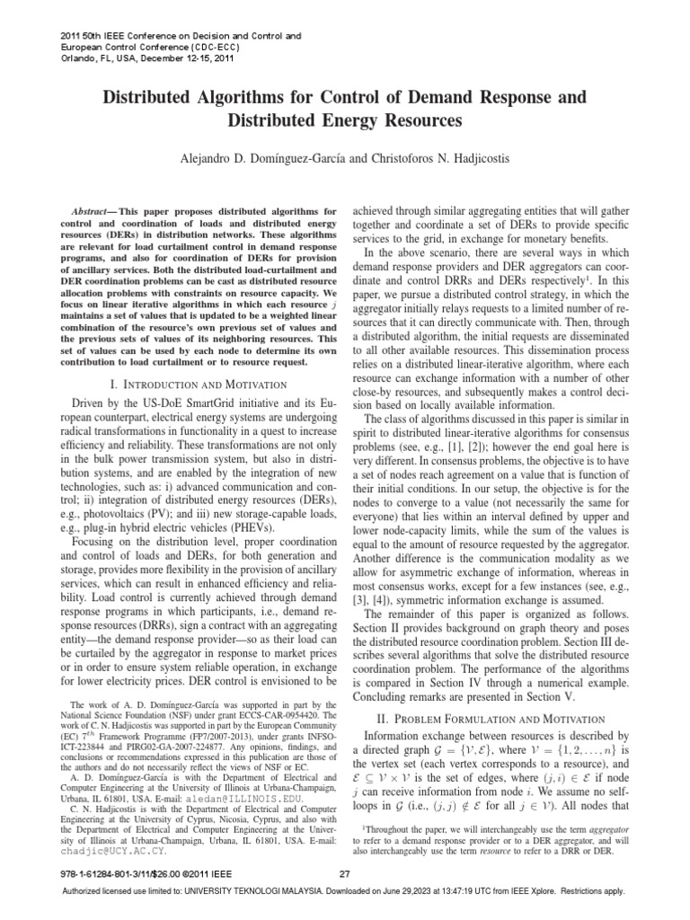 1.0 Distributed - Algorithms - For - Control - of - Demand - Response ...