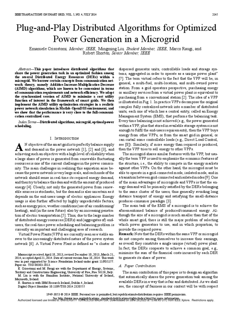 10 Plug And Play Distributed Algorithms For Optimized Power