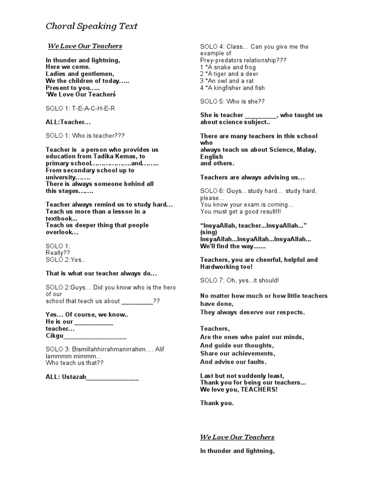 Choral Speaking Text | PDF