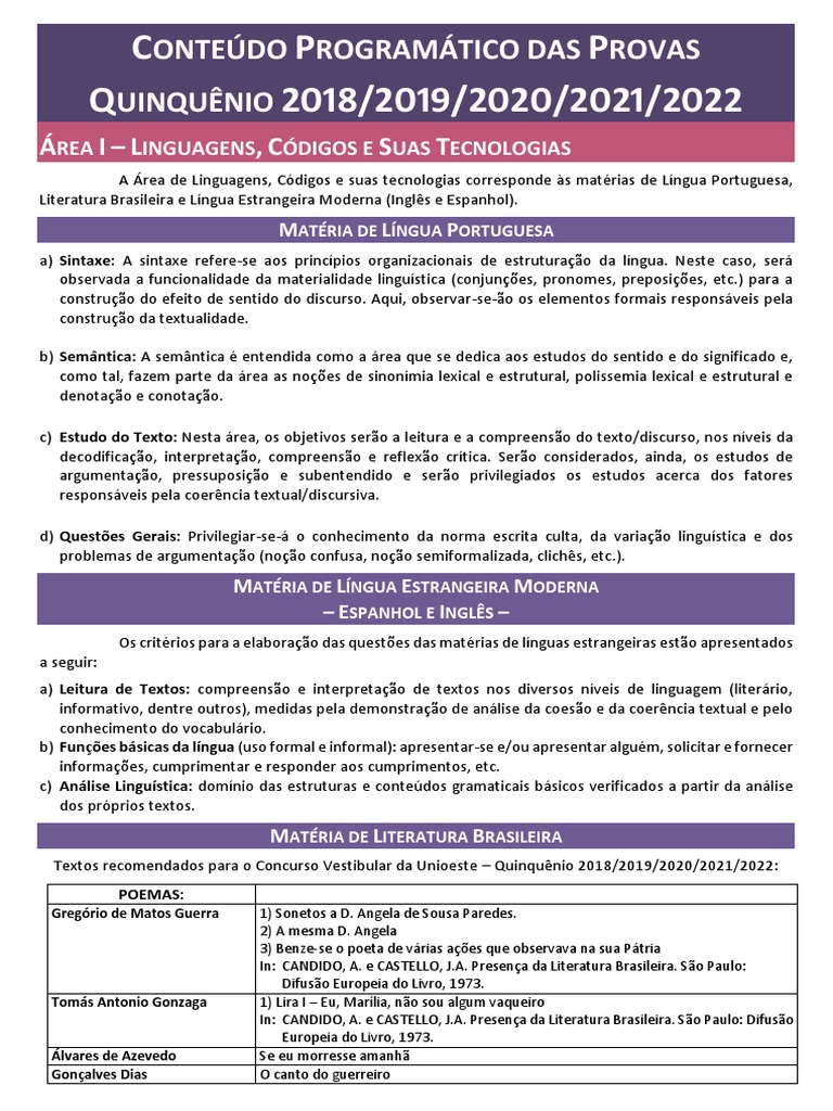 Conteúdo Programático UNIOESTE | PDF