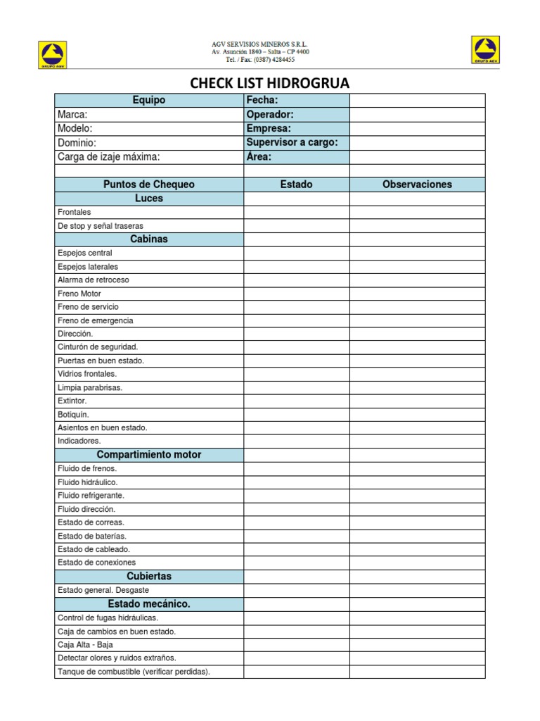 Checklist Hidrogrua | PDF