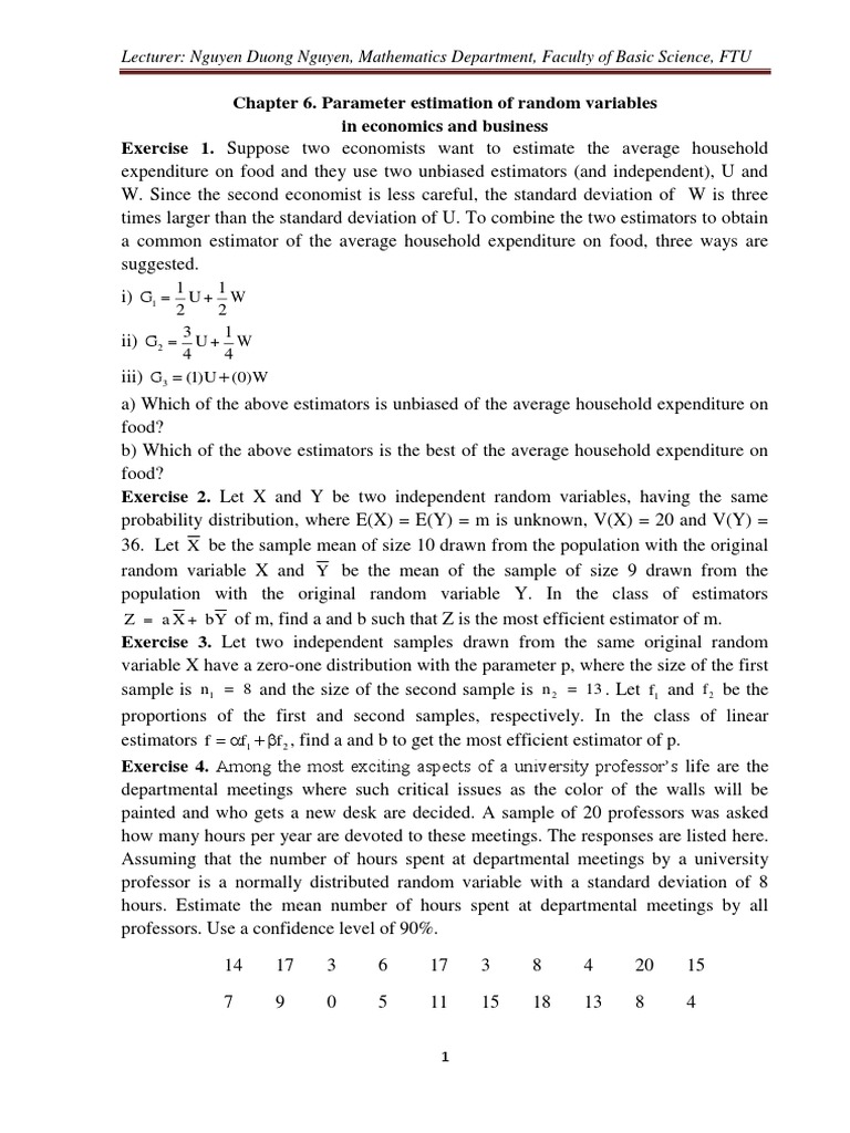 Exercises Chapter 6 XSTKE | PDF | Estimator | Standard Deviation