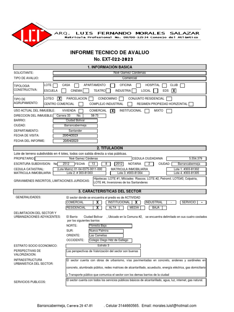 Informe de Avalúo de Inmueble en Barrancabermeja | PDF | Depreciación ...