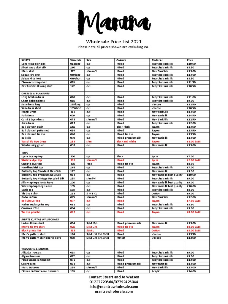 Wholesale Price List 2023 PDF ##### | PDF | Scarf | Softlines (Retail)