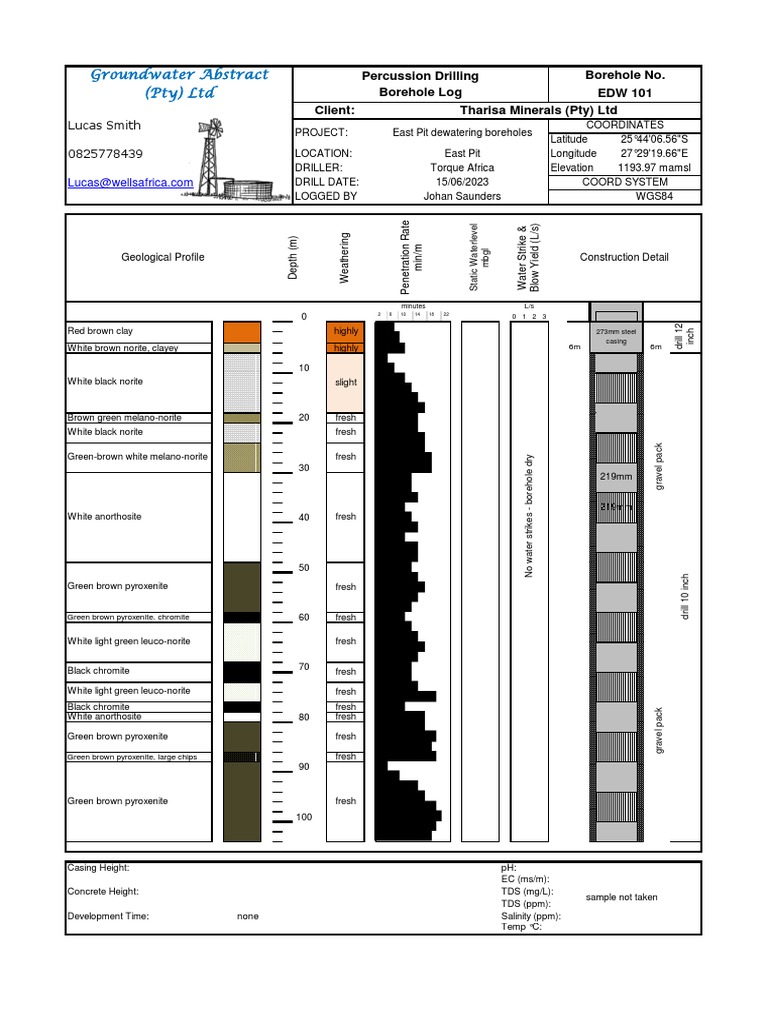 Drilling Log EDW101 | PDF | Borehole | Natural Materials