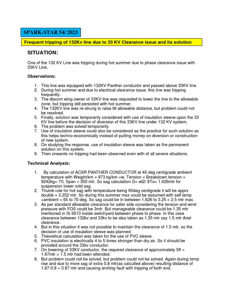 SPARK STAR-54 Final 132KV Tripping Due To 33KV Clearnce | Download Free PDF | Insulator ...