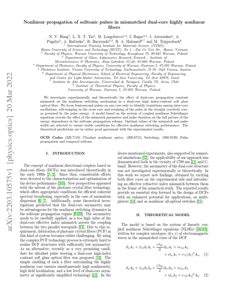 Nonlinear Propagation of Solitonic Pulses in Misma | PDF