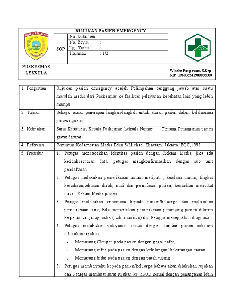 Ep. 4 Sop Rujukan Pasien Emergency | PDF