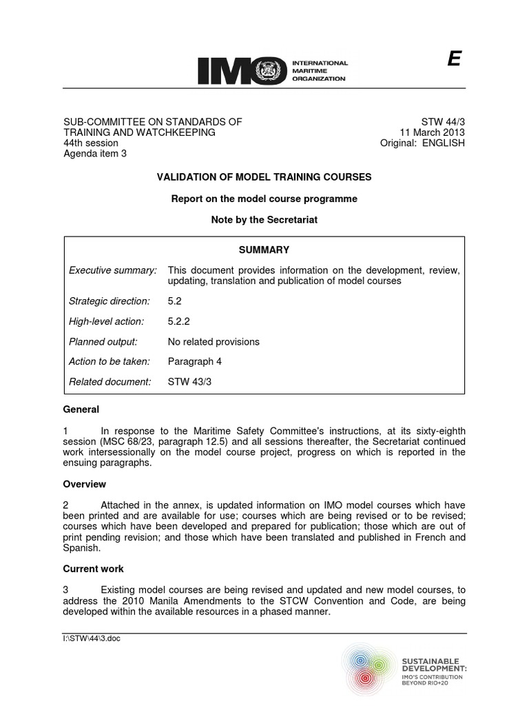 STW 44-3 - Report On The Model Course Programme (Secretariat) | PDF