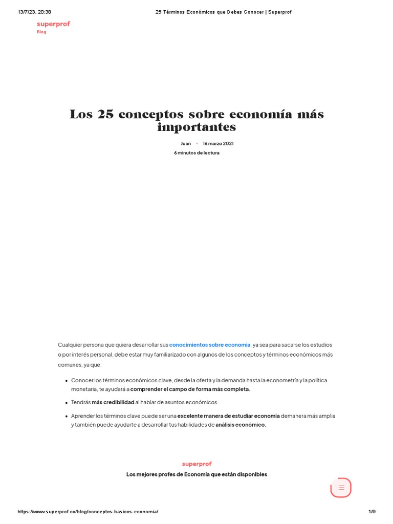 25 Términos Económicos Que Debes Conocer - Superprof | PDF