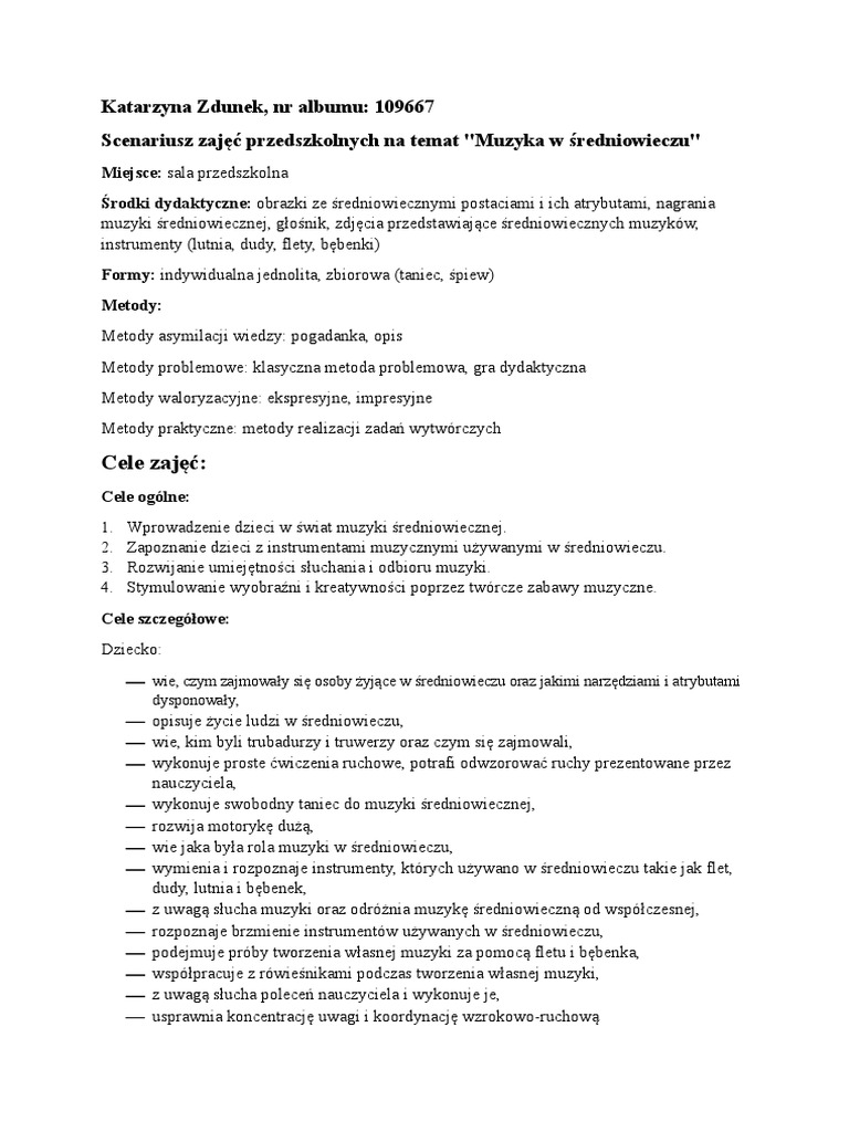 Scenariusz Muzyka | PDF