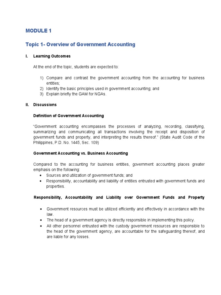 Module 1 - Overview of Government Accounting | PDF | Payments | Accounting