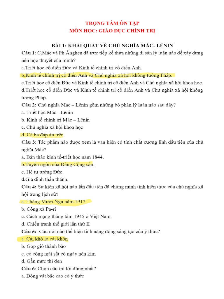 Đề cương GDCT | PDF