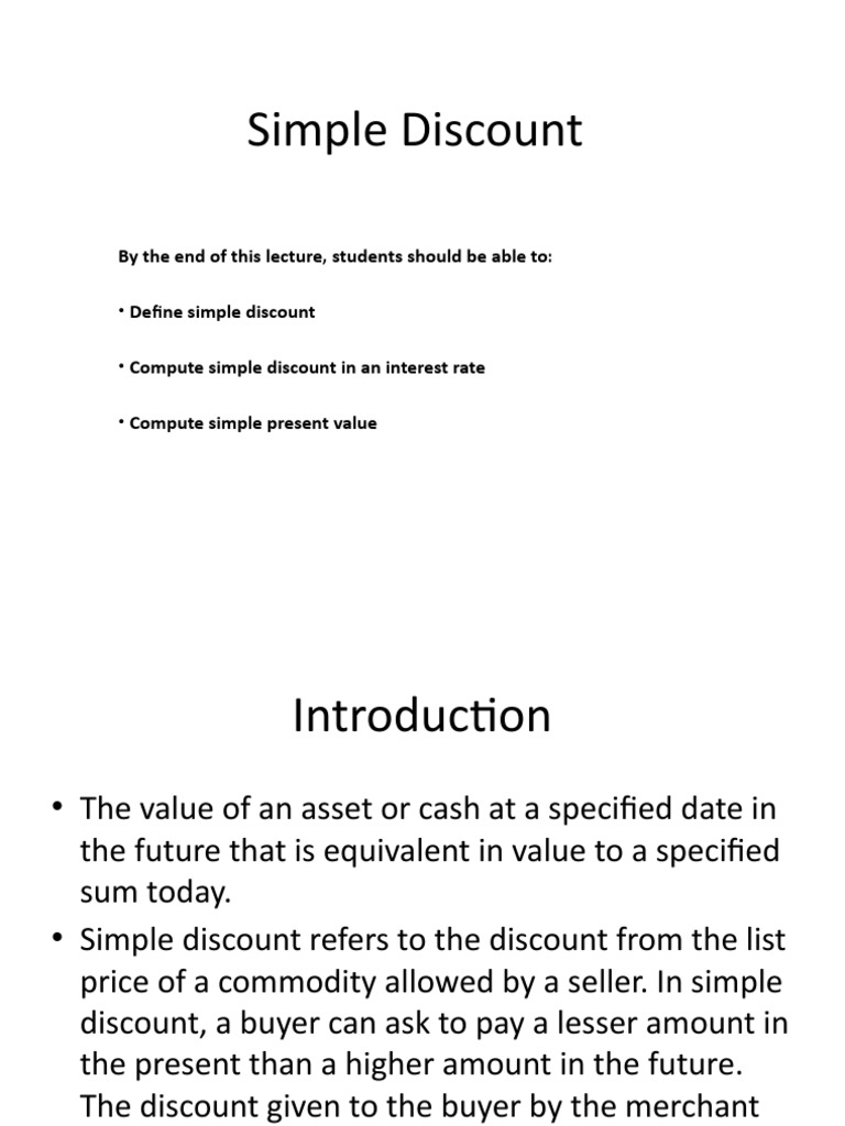 Unit 2 Simple Discount | PDF | Loans | Interest