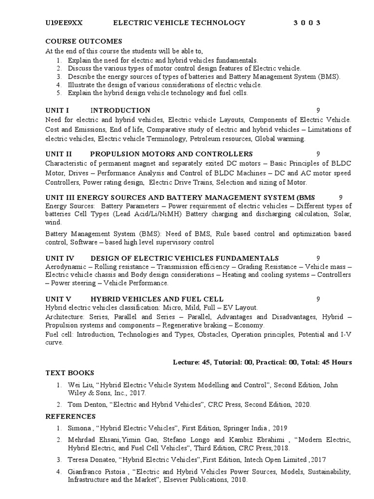 Electric Vehicle Technology Course | PDF