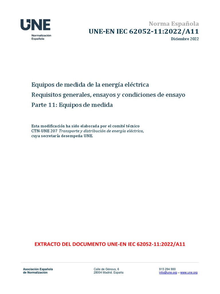 Modificación UNE-EN IEC 62052-11:2022/A11 | PDF
