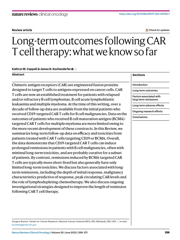 Outcomes Following CAR T Cell Therapy | PDF