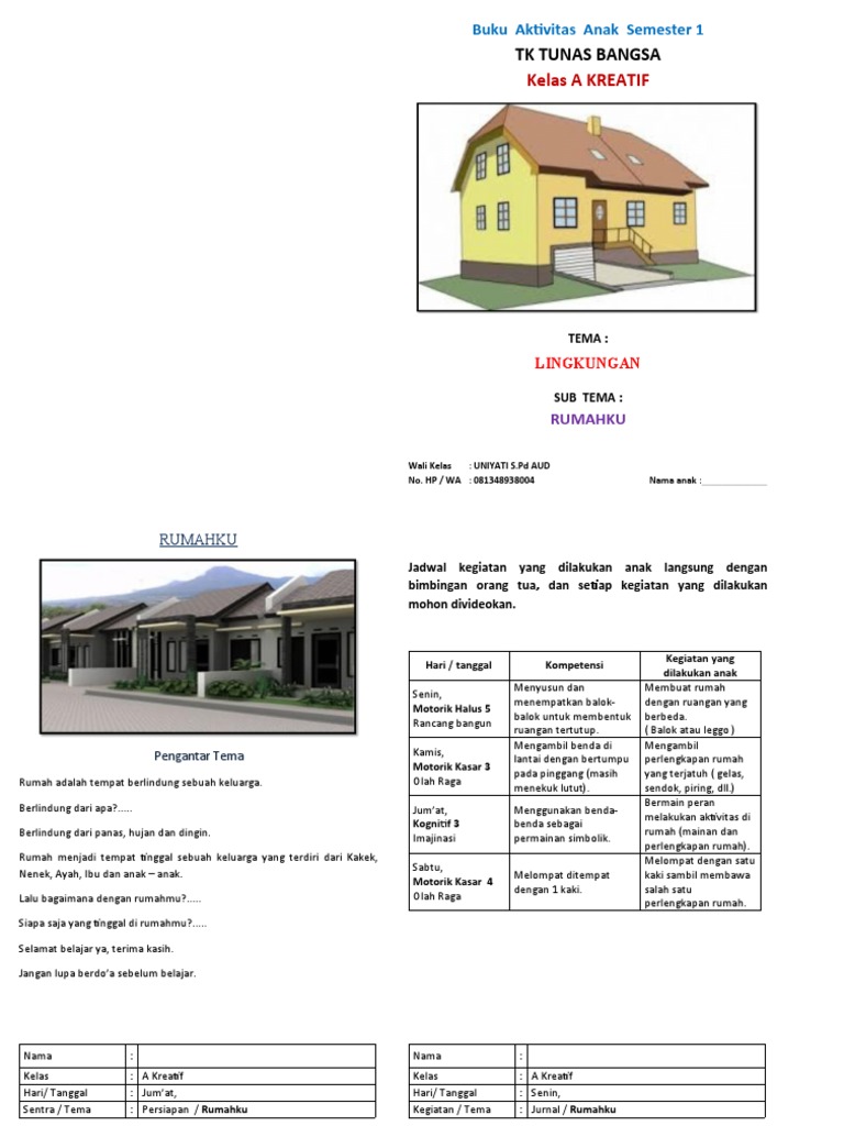 Aktivitas Tema Rumahku untuk TK | PDF