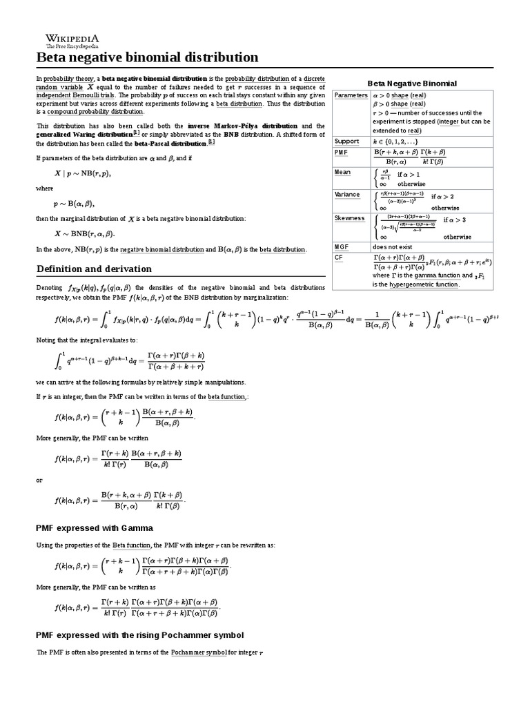 Beta Negative Binomial Distribution | PDF | Probability Distribution ...