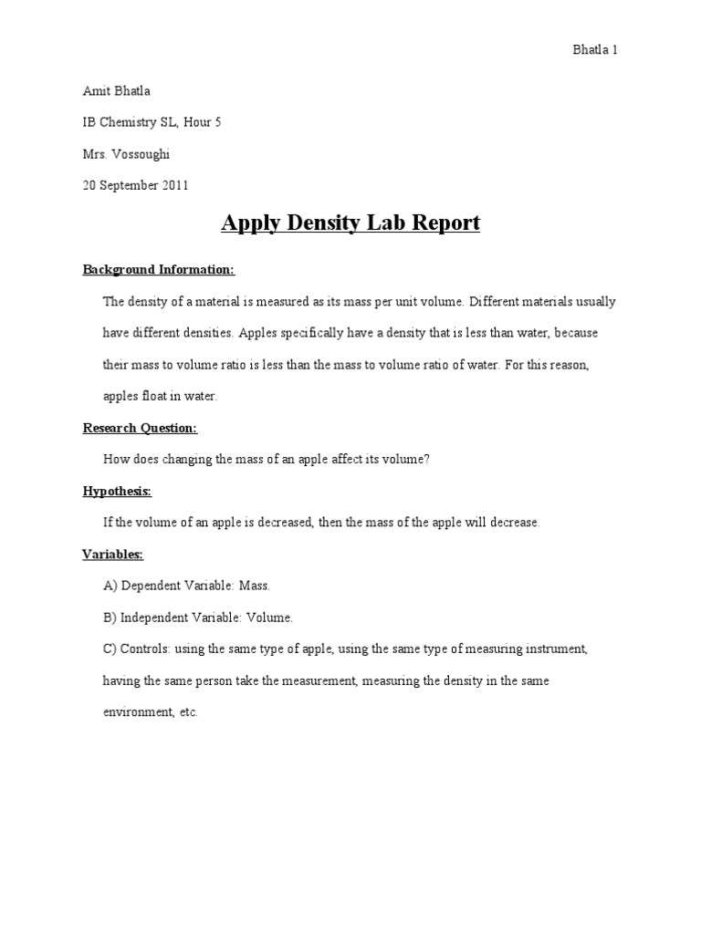 Apple Density Lab Report | PDF | Observational Error | Density