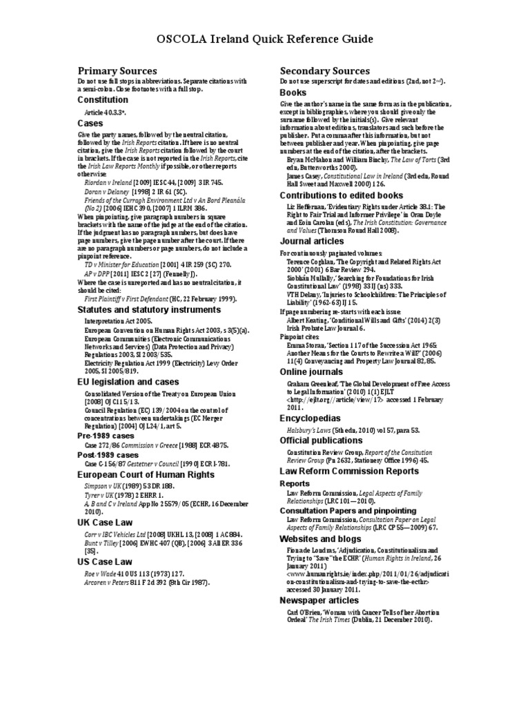 OSCOLA Ireland Quick Reference Guide | PDF OSCOLA Ireland Quick Reference Guide | PDF