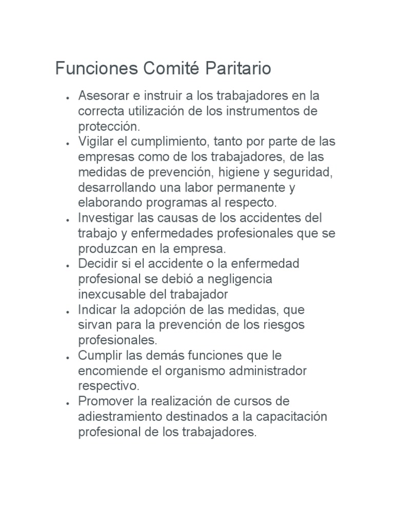 Funciones Comité Paritario | PDF