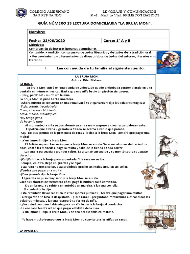 13°GUIA FICHA DE LECTURA LENGUAJE CASA 1°básico | PDF