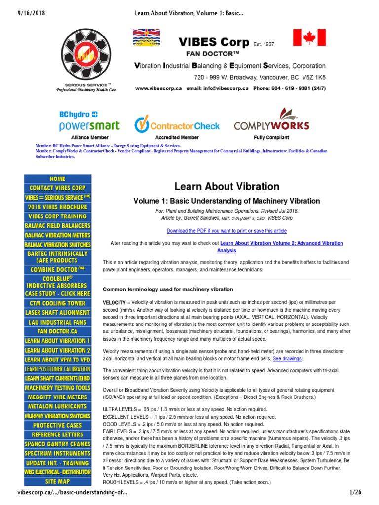 Learn About Vibration, Volume 1 - Basic Understanding of Machinery Vibration - VIBES Corp | PDF