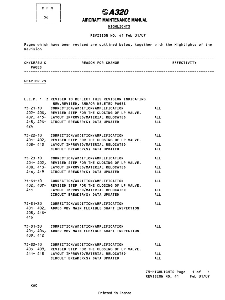 Airbus A320 Chap AMM-CFM 75 | PDF