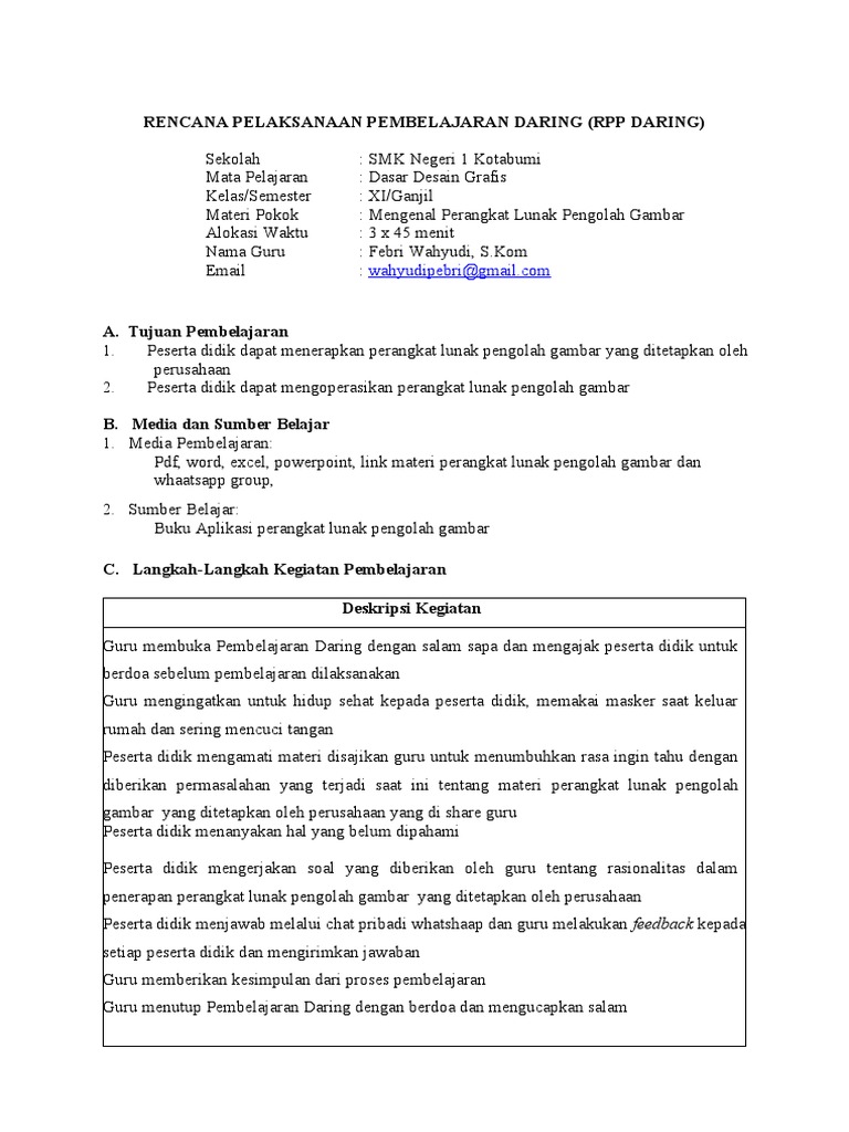 RPP Daring Dasar Desain Grafis | PDF