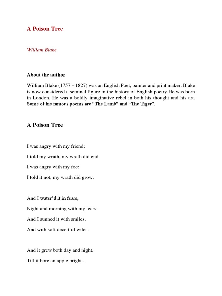 A Poison Tree | PDF | Anger | William Blake