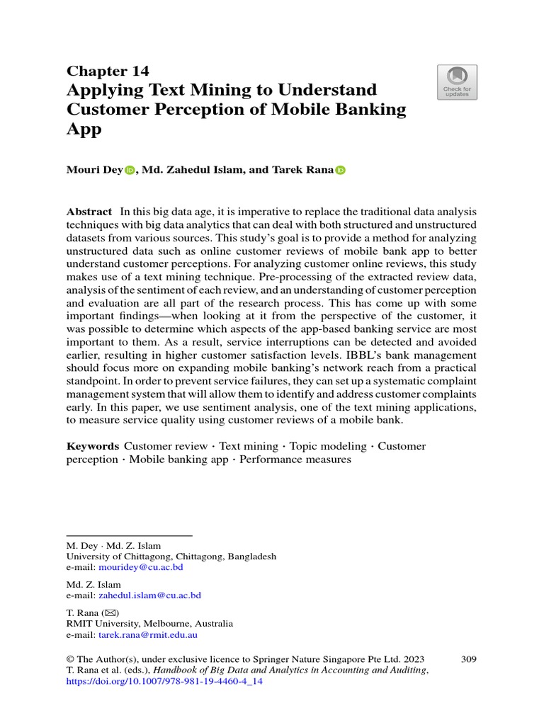 Applying Text Mining To Understand Customer Perception of Mobile Banking App | PDF