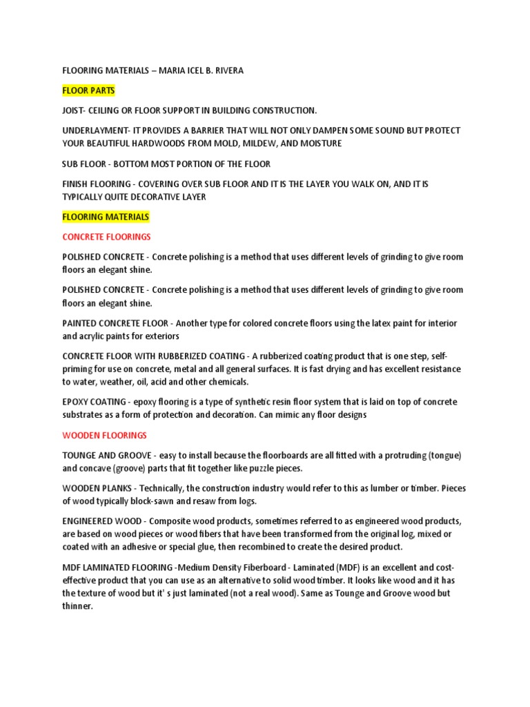 Flooring Materials Summary Pdf Flooring Tile