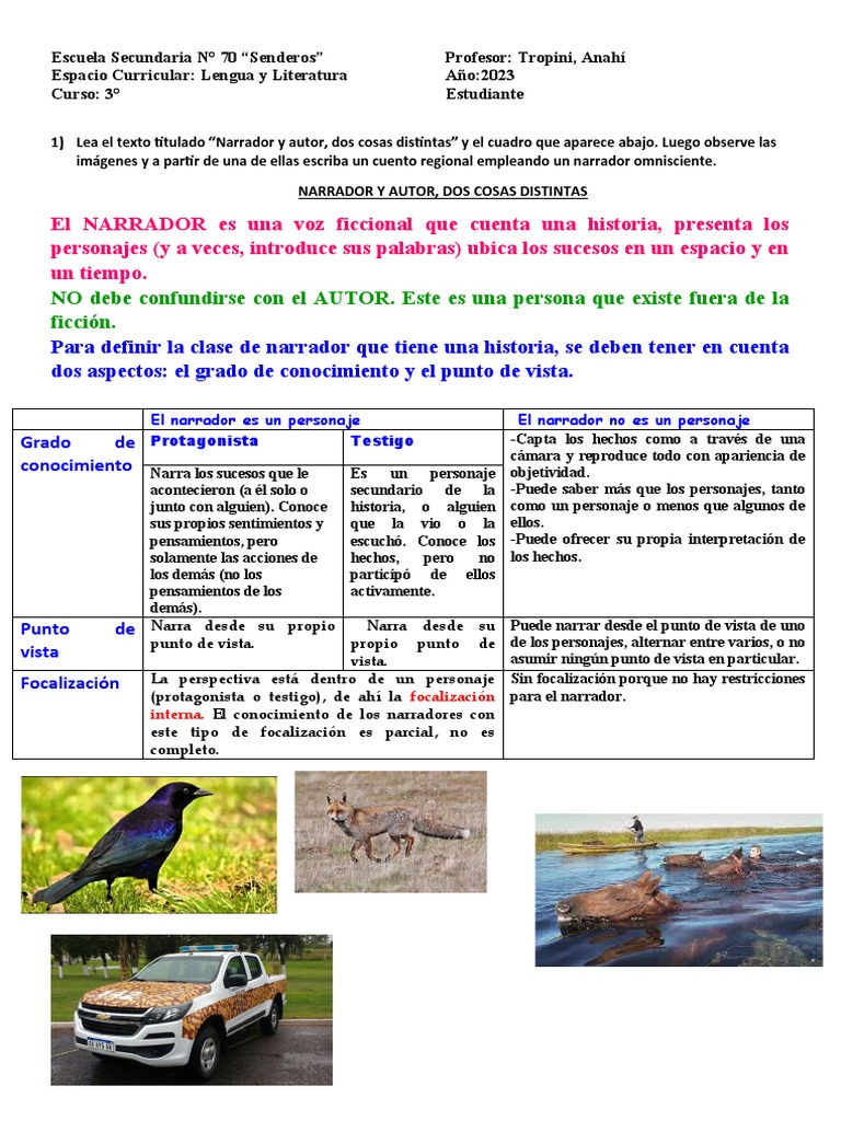 3° Narrador. Autor. Punto de Vista | PDF