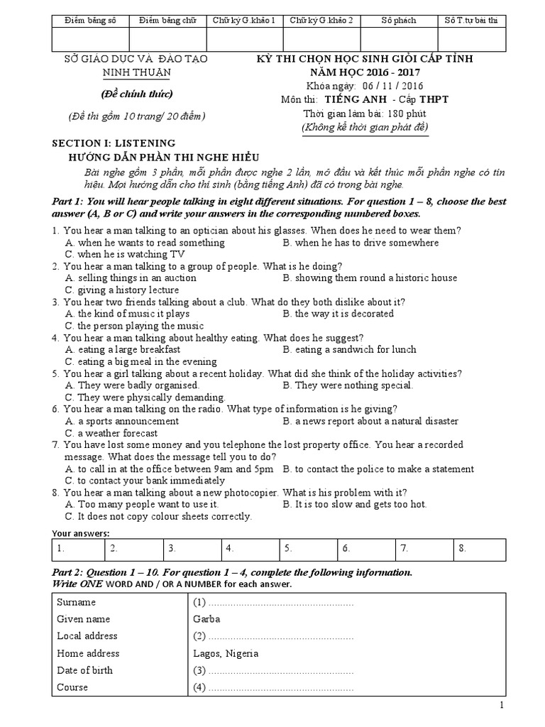 De HSG THPT 2016-2017 Chinh Thuc | PDF